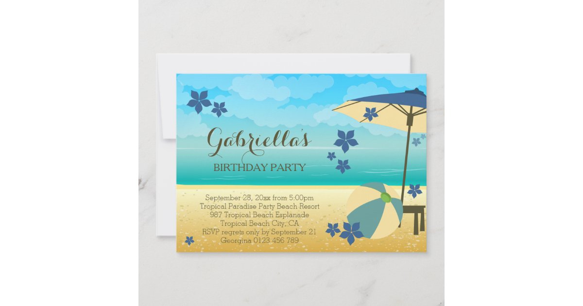 Modern Blue Tropical Beach Birthday Party Invitation Zazzle