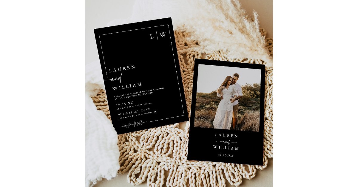 Modern Boho Black & White Wedding Invitation | Zazzle