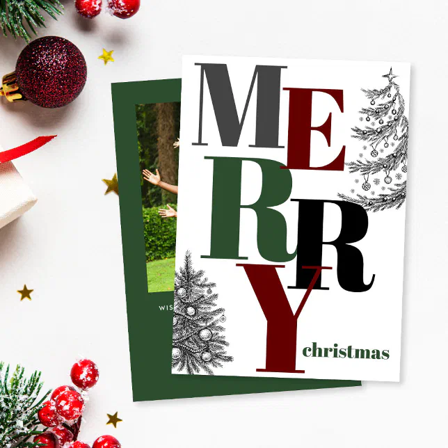 Modern Bold Merry Christmas Photo Holiday Card | Zazzle