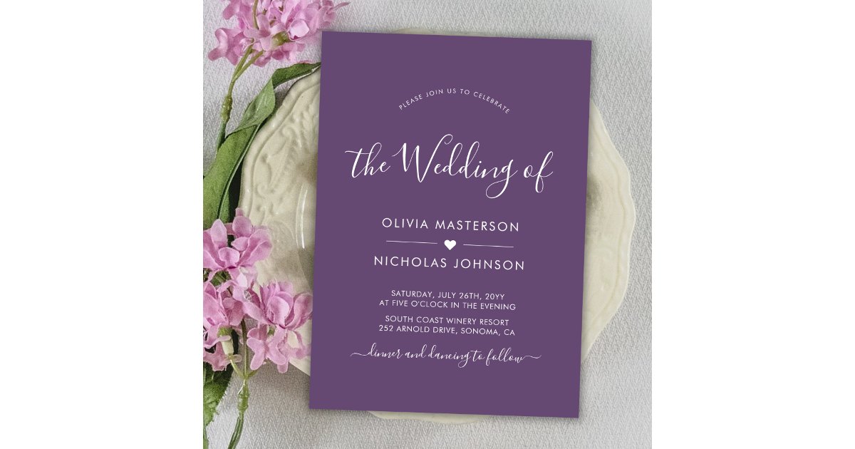 Modern Calligraphy Heart Mauve QR Code Wedding Invitation | Zazzle