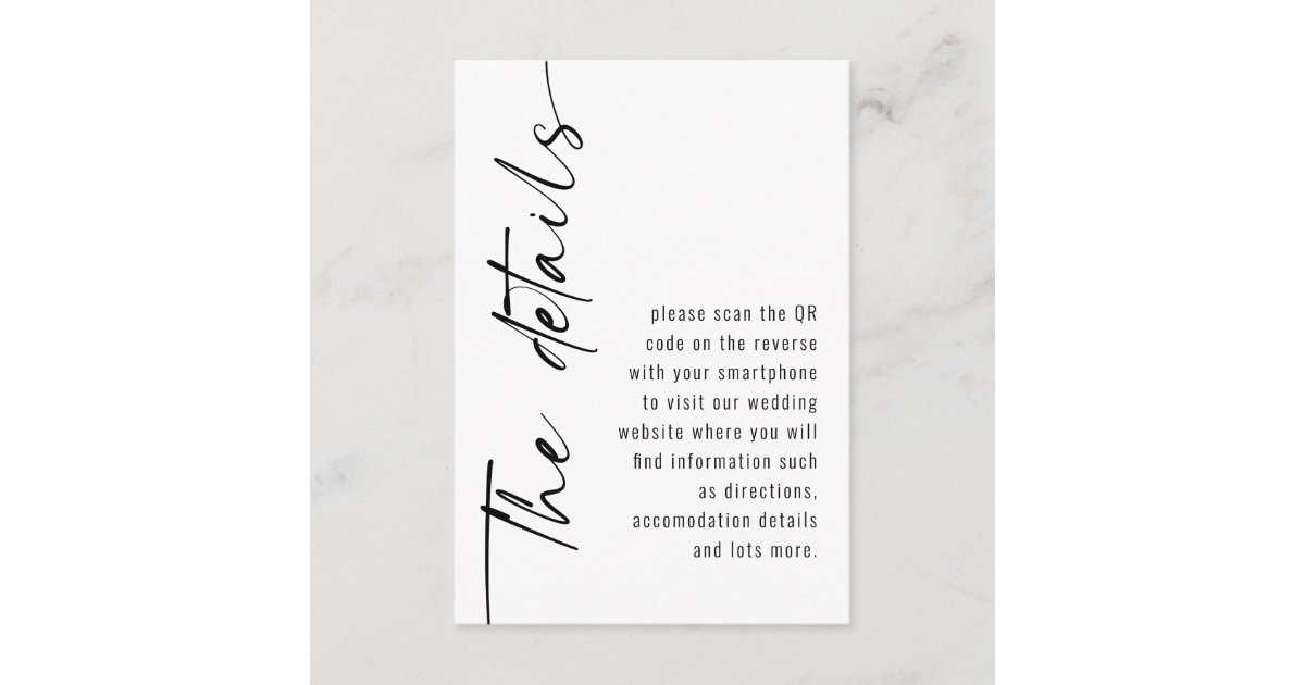 Modern Calligraphy QR Code Wedding Details Enclosure Card | Zazzle