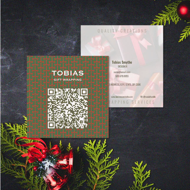 Modern Christmas QR Code Square Business Card | Zazzle
