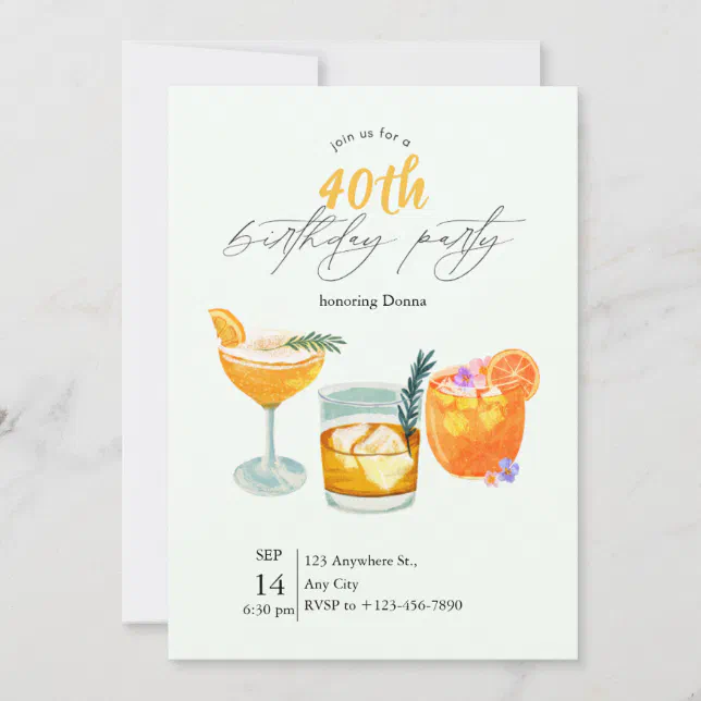 Modern Cocktail 40th Birthday Party Invitation | Zazzle