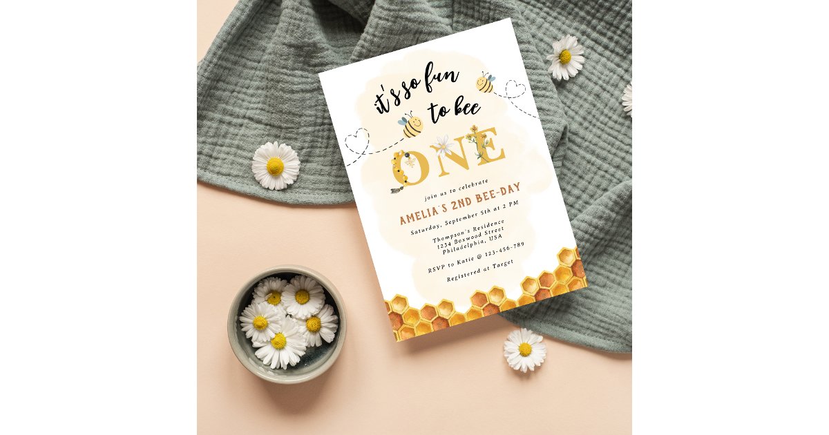Modern Cute It’s so fun to bee one first birthday Invitation | Zazzle