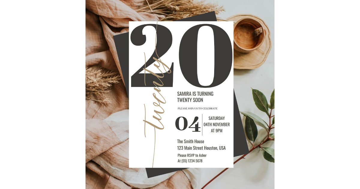Modern Elegant Calligraphy TWENTY 20th Birthday Invitation | Zazzle
