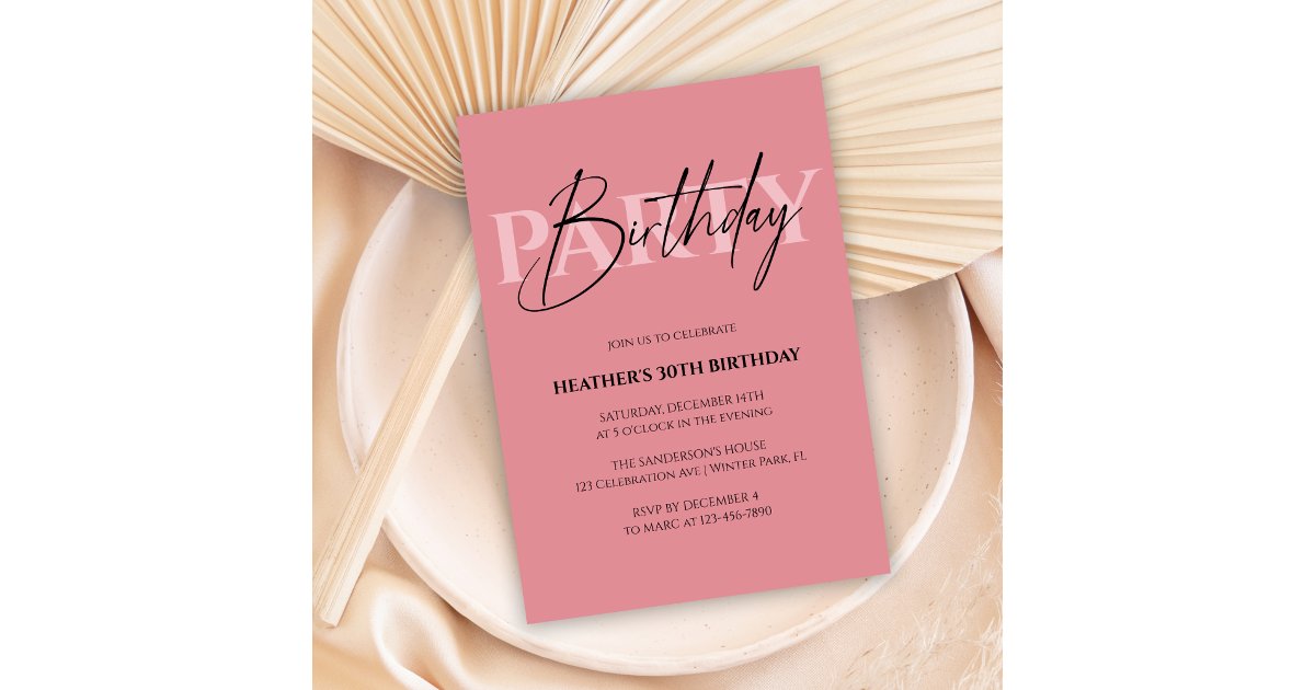 Modern & Elegant Girly Birthday Party Invitation | Zazzle
