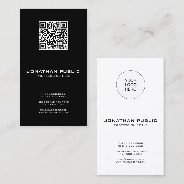 Modern Elegant Template Barcode QR Code Vertical Business Card | Zazzle