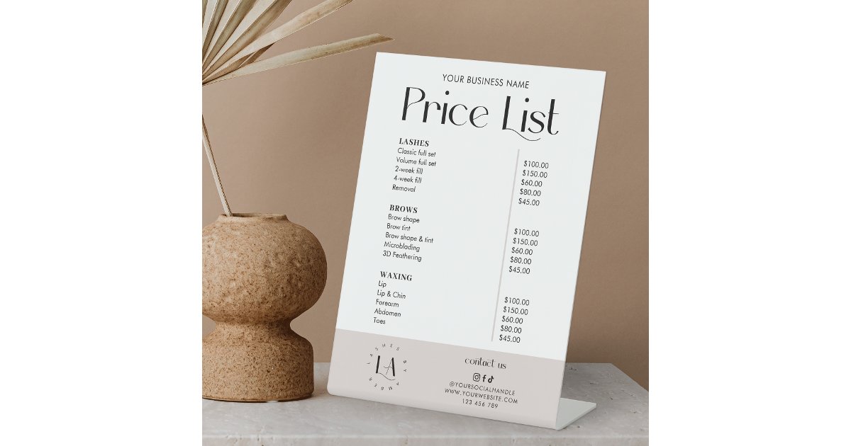 Modern Elegant Trendy Logo Business Price List Pedestal Sign | Zazzle