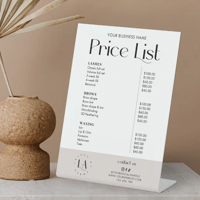 Modern Elegant Trendy Logo Business Price List Pedestal Sign | Zazzle
