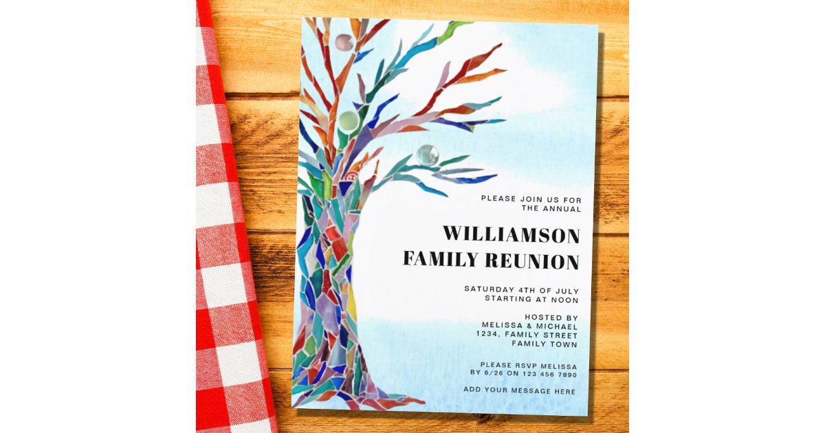Modern Family Reunion Family Tree Invitation Postcard | Zazzle