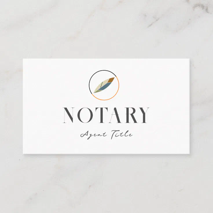 Modern Feather Pen Logo Notary Writer QR Code Business Card | Zazzle