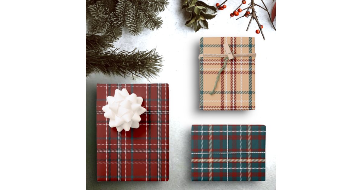Modern Flannel Plaid Winter Holiday Christmas Gift Wrapping Paper Sheet ...