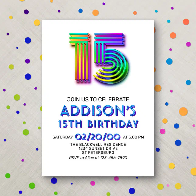 Modern Fun 15th Birthday Invitation | Zazzle