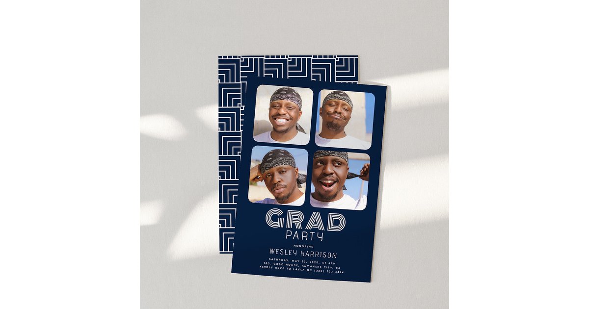 Modern Graduate 4x photo collage GRAD Party Invitation | Zazzle