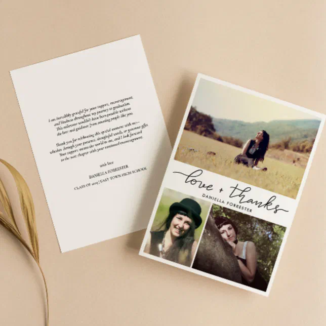 Modern Graduate Love And Thanks Script Photos Thank You Card | Zazzle