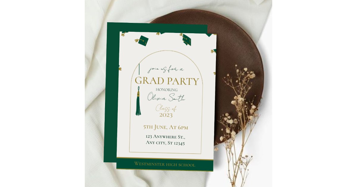 Modern Green Graduation Invitation | Customisable | Zazzle