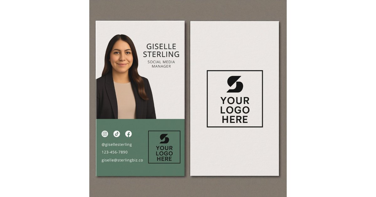Modern Green Social Media Manager Photo Logo Business Card | Zazzle