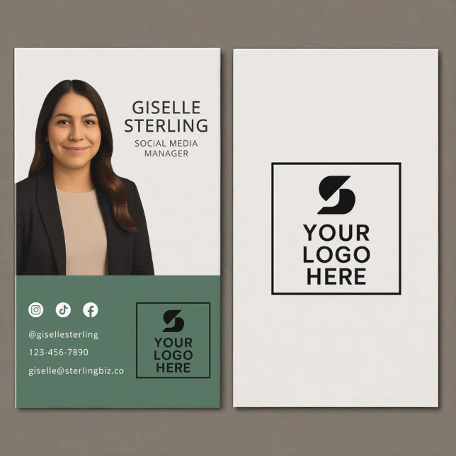 Modern Green Social Media Manager Photo Logo Business Card | Zazzle