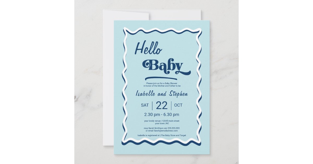 Modern Hello Baby Blue Baby Shower Invitation | Zazzle
