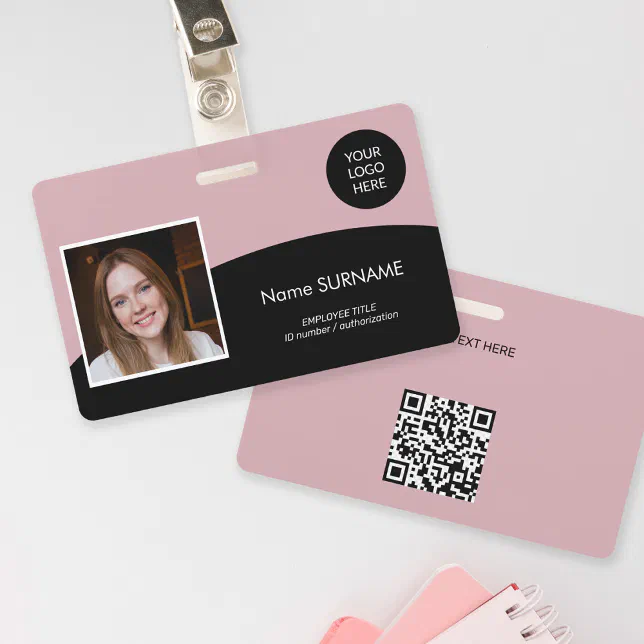Modern ID card company logo photo QR code ID Badge | Zazzle