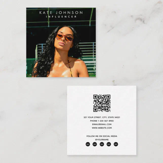 Modern Influencer Photo QR Code Social Media Square Business Card | Zazzle