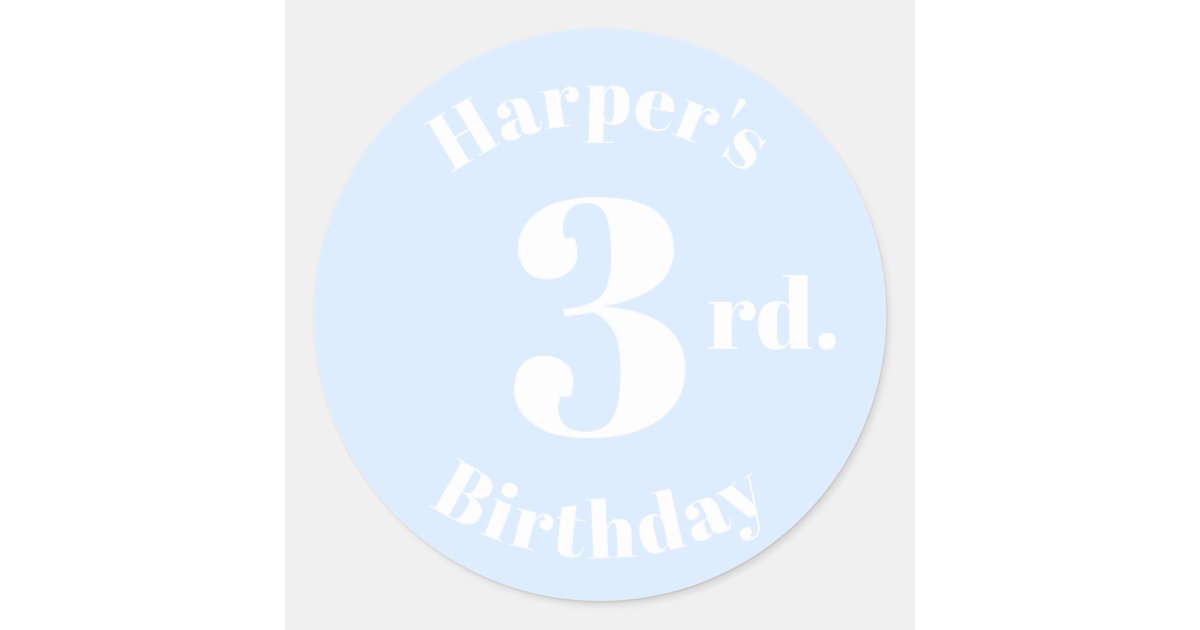 Modern Kids Birthday Custom name number light blue Classic Round ...