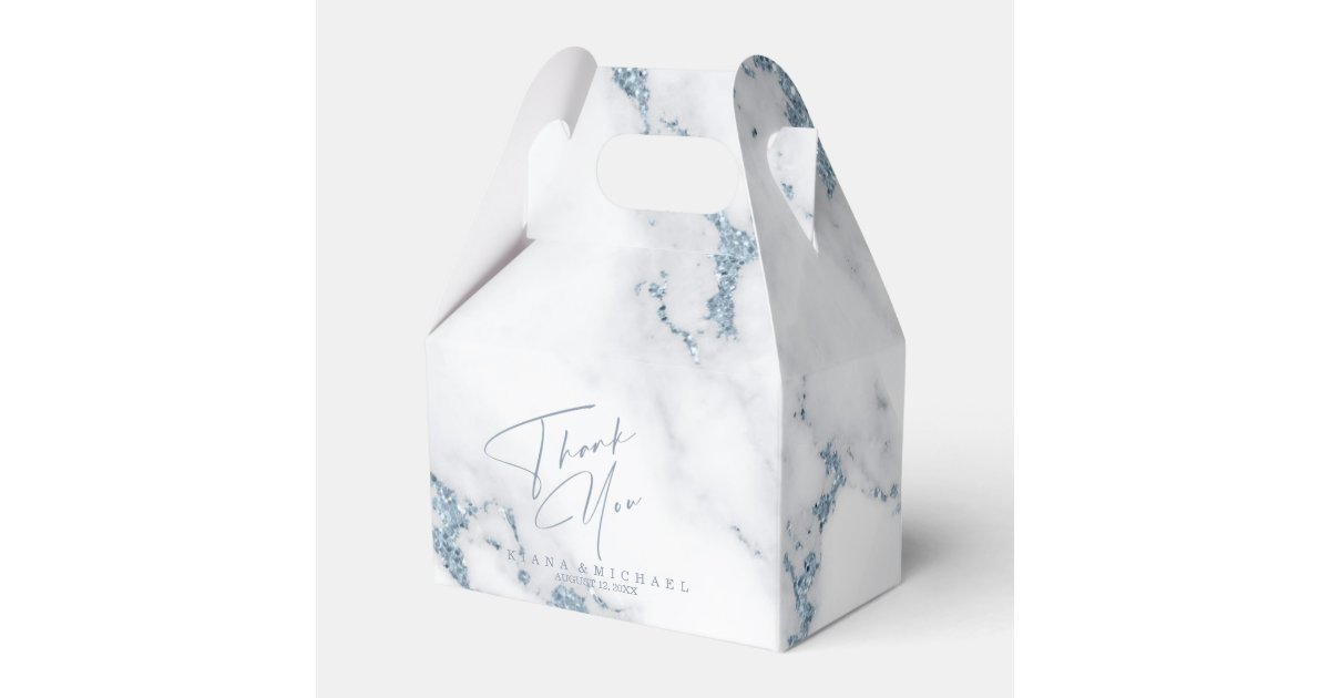 Modern Marble Glitter Thank You V2 Dusty Bl ID816 Favour Box | Zazzle