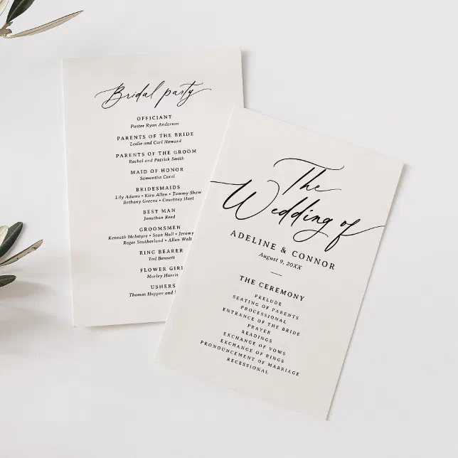 Modern Minimalist Calligraphy Wedding Program | Zazzle