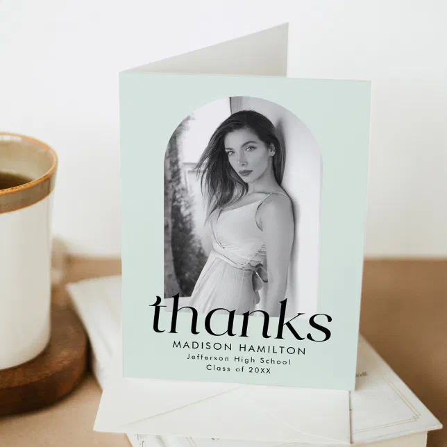 Modern Minimalist Mint Photo Graduation Thank You Card | Zazzle