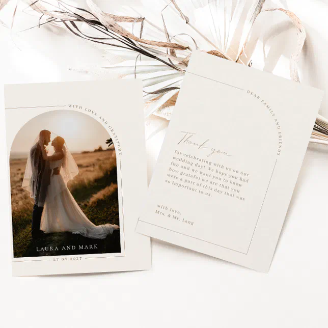 Modern Minimalist Script Arch Photo Thank You Card | Zazzle