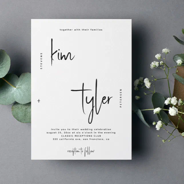 Modern minimalist simple signature script wedding invitation | Zazzle