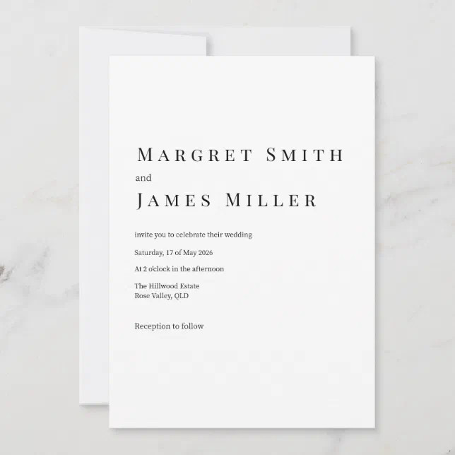 Modern Minimalist Wedding Invitation Template | Zazzle