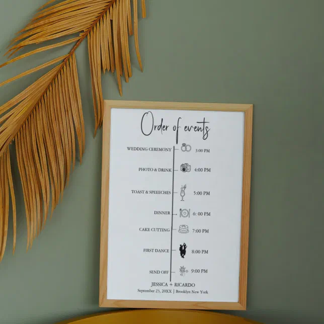 Modern Minimalist Wedding order of event timeline Poster | Zazzle