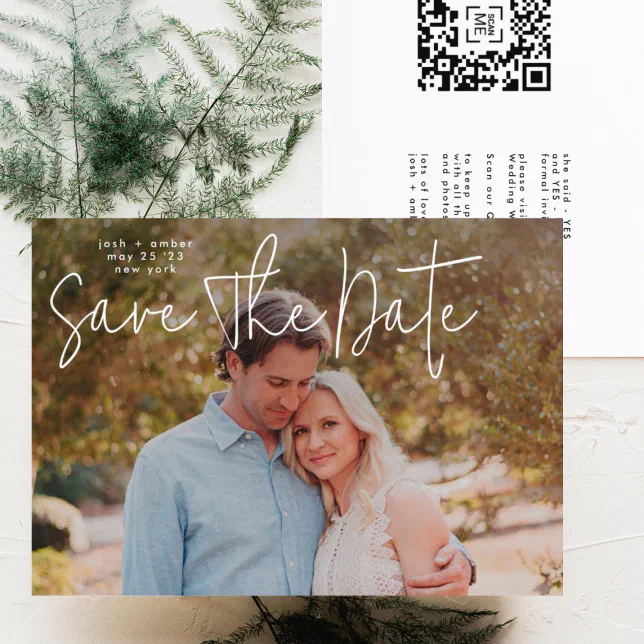 Modern Photo Custom QR code Save The Date Invitation | Zazzle