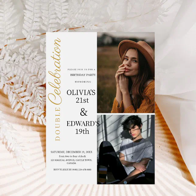 Modern Photo Double Celebration Birthday Party Invitation | Zazzle