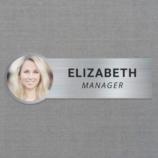 Modern Photo ID Silver Name Tag | Zazzle