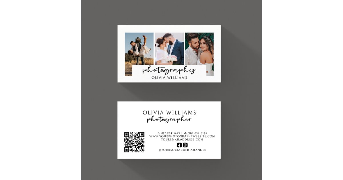 Modern Photography Photo Collage QR Code Business Card | Zazzle
