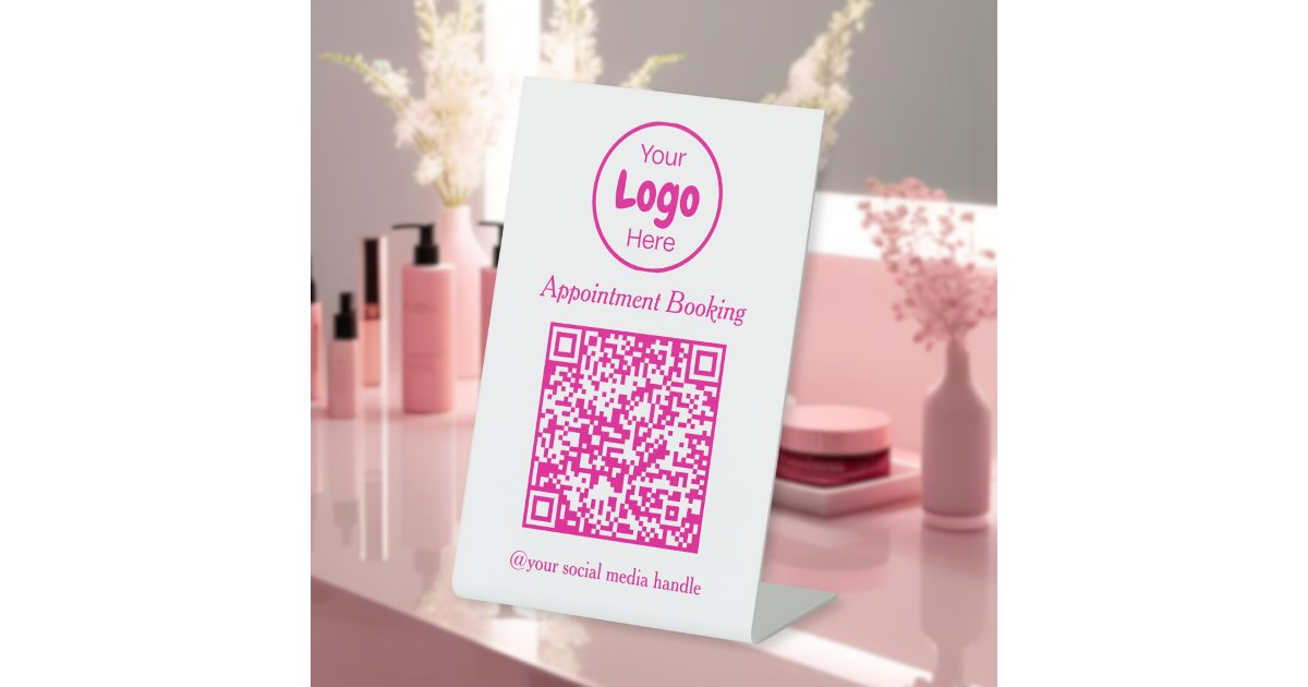 Modern Pink and White Appointment Booking QR Code Pedestal Sign | Zazzle
