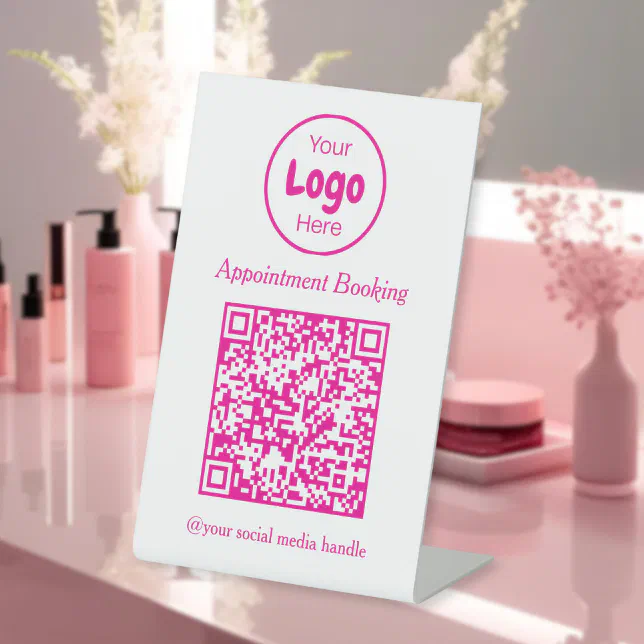 Modern Pink and White Appointment Booking QR Code Pedestal Sign | Zazzle