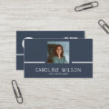 Modern professional QR CODE logo photo dark blue Business Card | Zazzle