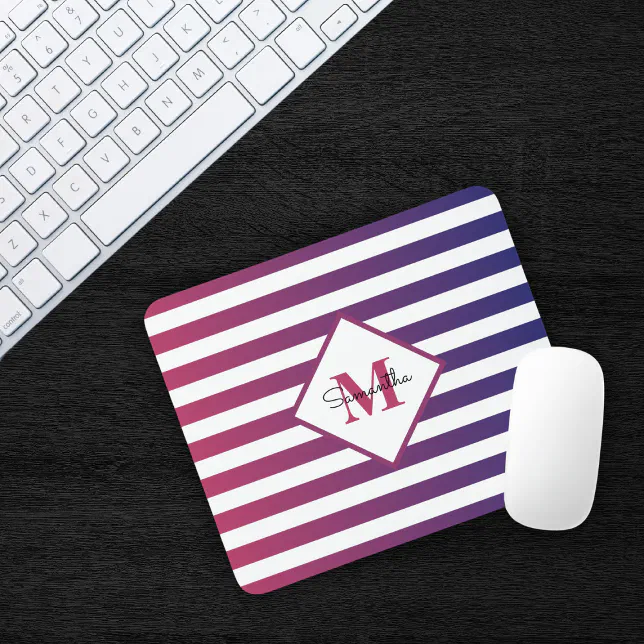 Modern Purple Ombre Stripes Monogram Mouse Pad | Zazzle