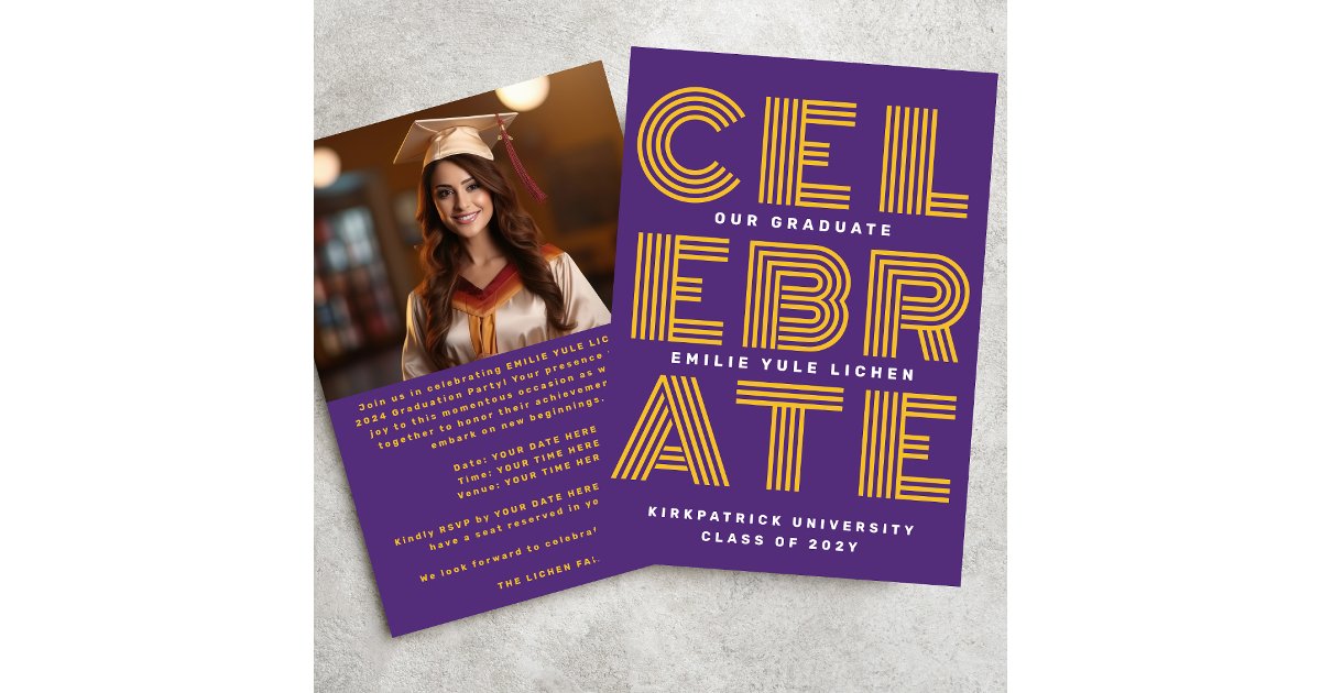 MODERN PURPLE YELLOW Class of 2025 GRAD PARTY Invitation | Zazzle