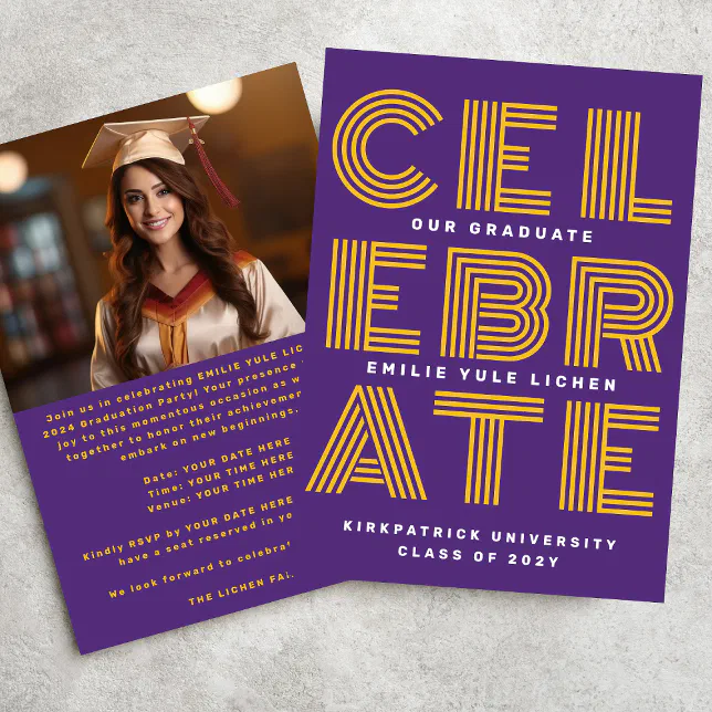 MODERN PURPLE YELLOW Class of 2025 GRAD PARTY Invitation | Zazzle