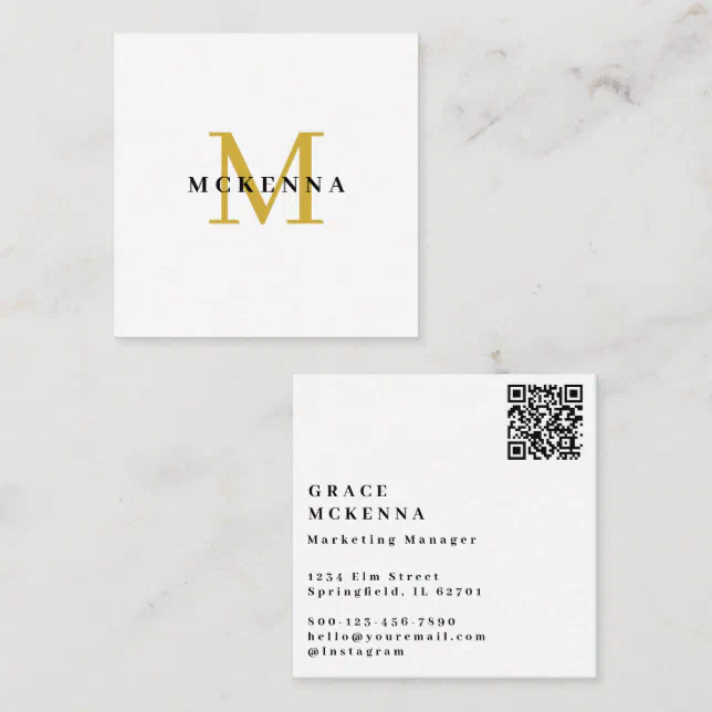 Modern QR Code Business Card White and Gold | Zazzle