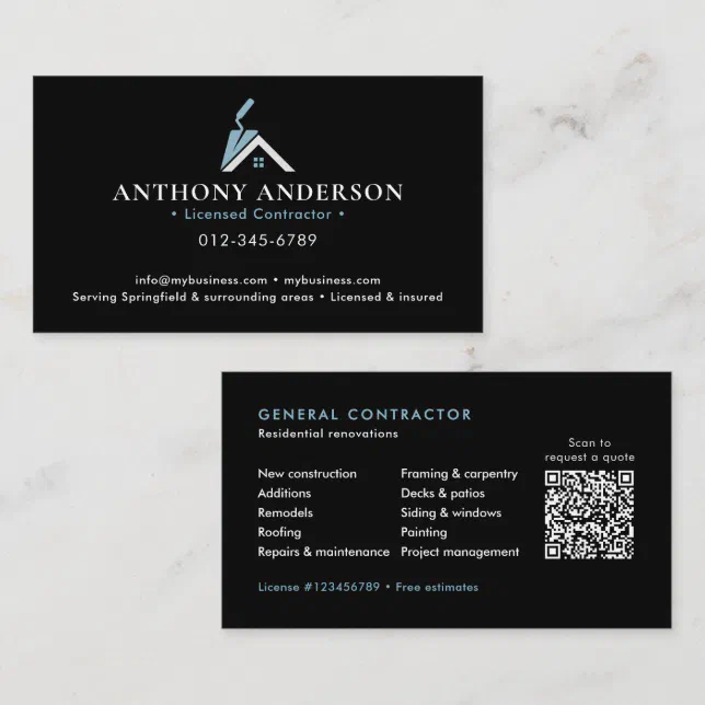 Modern QR Code Contractor/Construction Business Card | Zazzle