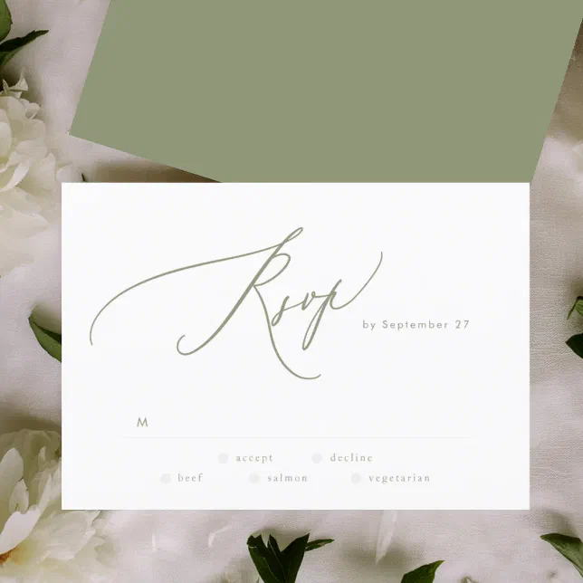 Modern Sage Green White Simple Wedding RSVP Card | Zazzle