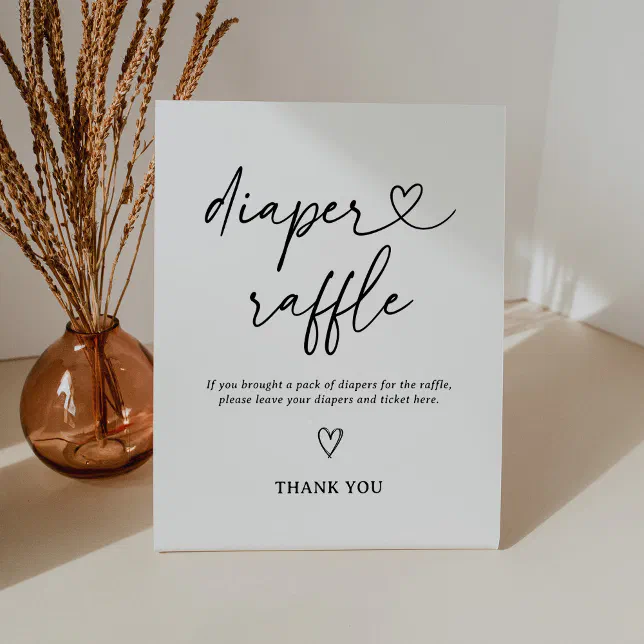 Modern Script Baby Shower Diaper Raffle Sign | Zazzle