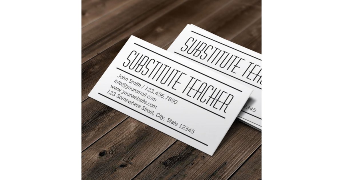 Modern Substitute Teacher Minimalist Business Card | Zazzle