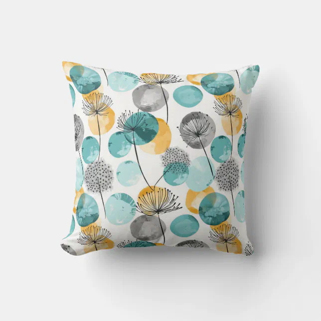 Modern teal yellow dandelion pattern cushion | Zazzle