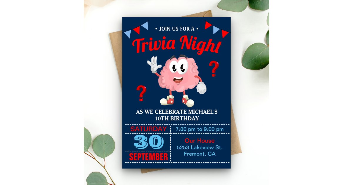 Modern Trivia Quiz Night Birthday Party Invitation | Zazzle